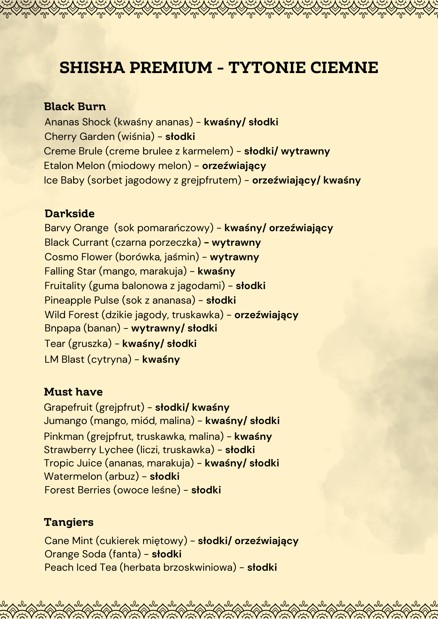 Shisha menu Białystok - Restauracja Atmosfera - Resto & Bar Białystok